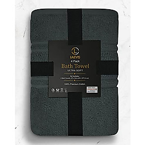 Laevis 100% Cotton Luxury Bath Towels - Towels for Bathroom - 600 GSM Pack of 4 (27" x 54") Ultra Soft and Fluffy Bath Towel - Highly Absorbent Bath Towel - Oeko Tex Certified (Grey)
