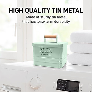 ELITAPRO Dryer Sheets Holder for Laundry Room - Farmhouse Dryer Sheet Box with Lid - Laundry Room Decor & Accessories - Metal Dryer Sheet Container for Laundry Room Organization & Storage (Mint)