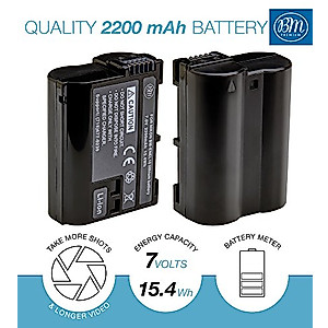 BM Premium 2 Pack of EN-EL15B Batteries and Dual Battery Charger for Nikon Z6, Z7, D780, D850, D7500, 1 V1, D500, D600, D610, D750, D800, D800E, D810, D810A, D7000, D7100, D7200 Digital Cameras