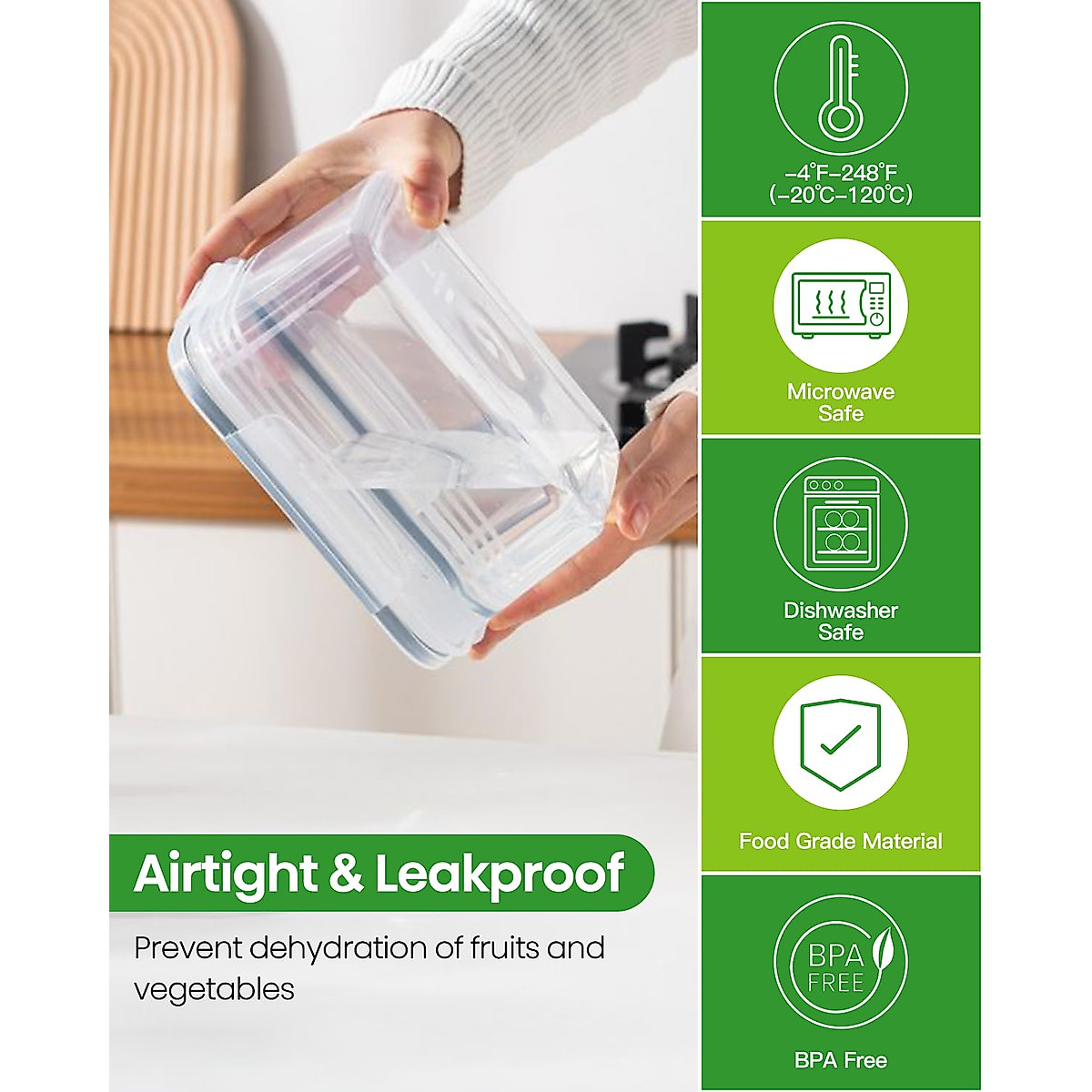 Extra Large 7 Pack Fruit Containers for Fridge,Stackable Refrigerator Organizer Bins with Removable Colander,Dishwasher & Microwave Safe Produce Containers Keep Fruits, Vegetables, Meat Fresh longer