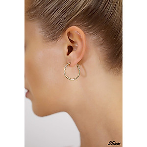 14k Yellow Gold 2mm Tube Polished Round Hoop Earrings, 25mm (1 inch Diameter)…