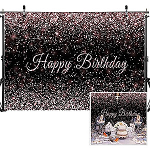 Toylin Rose Gold Black Birthday Decorations, 100 pcs Black Rose Gold Birthday Balloons Photography Backdrop Banner for Boys Girls Men Women Birthday Party Decorations Supplies