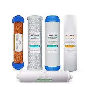 Replacement Filters for 6 Stage RO DI System - Sediment, GAC, CTO, Post-Carbon, Mixed Bed DI, 10 inch Standard Size Water Filters