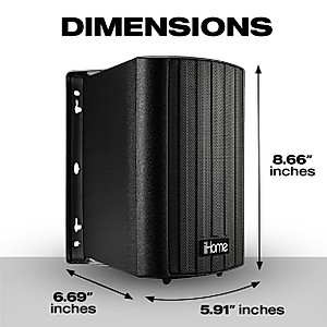 iHome IHSI-W400BT-PR-BLK Bluetooth 4-Inch 100W Weatherproof Speakers, Indoor/Outdoor, Wall/Ceiling Mount, Surround Sound, Pair - Ideal for Home Parties