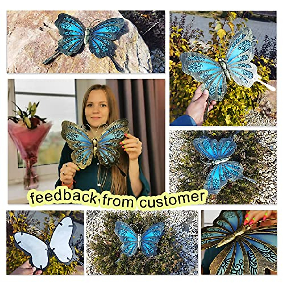 LIFFY Metal Butterfly Wall Decor - Outdoor Butterfly Wall Art - Glass & Metal Butterfly Decor for Outdoor Garden Fence Patio Butterfly Gifts for Women