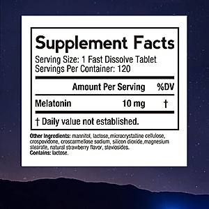 Doctor‘s Recipes Melatonin 10 mg Fast Dissolve 120 Tablets, Natural Sleep Support, Promote Relaxation & Calmness, Non-GMO, Natural Strawberry Flavor, No Water Needed