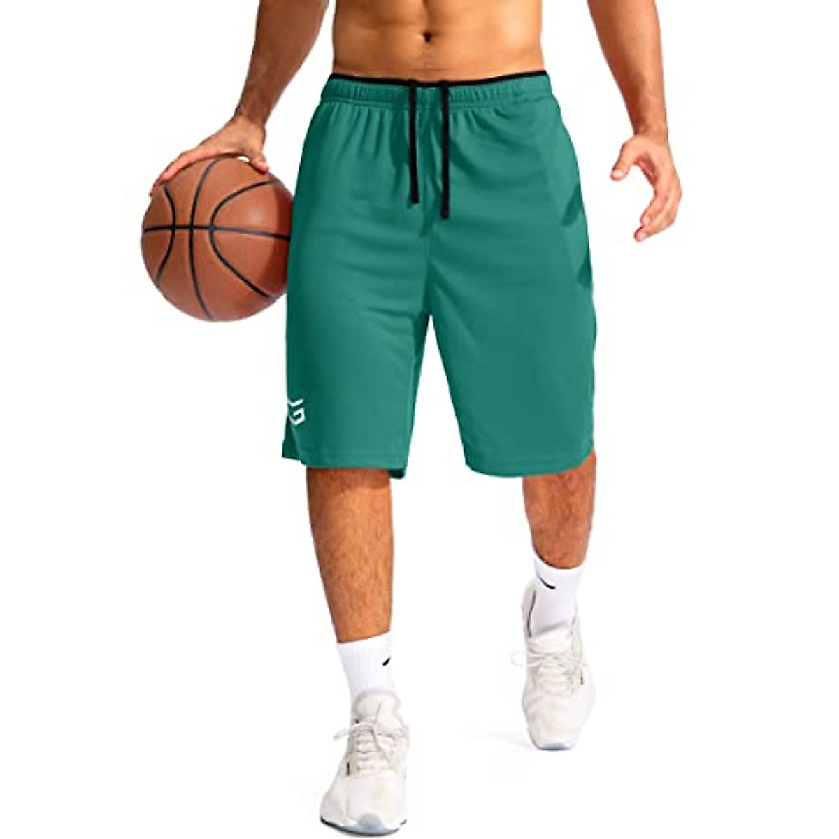 G Gradual Men's Basketball Shorts with Zipper Pockets Lightweight Quick Dry 11" Long Shorts for Men Athletic Gym(Green,L)