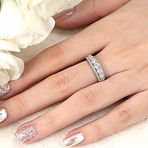 SHELOVES Sterling Silver Eternity Bands for Women Simulated Diamond Cubic Zirconia Wedding Rings Sz 7.5