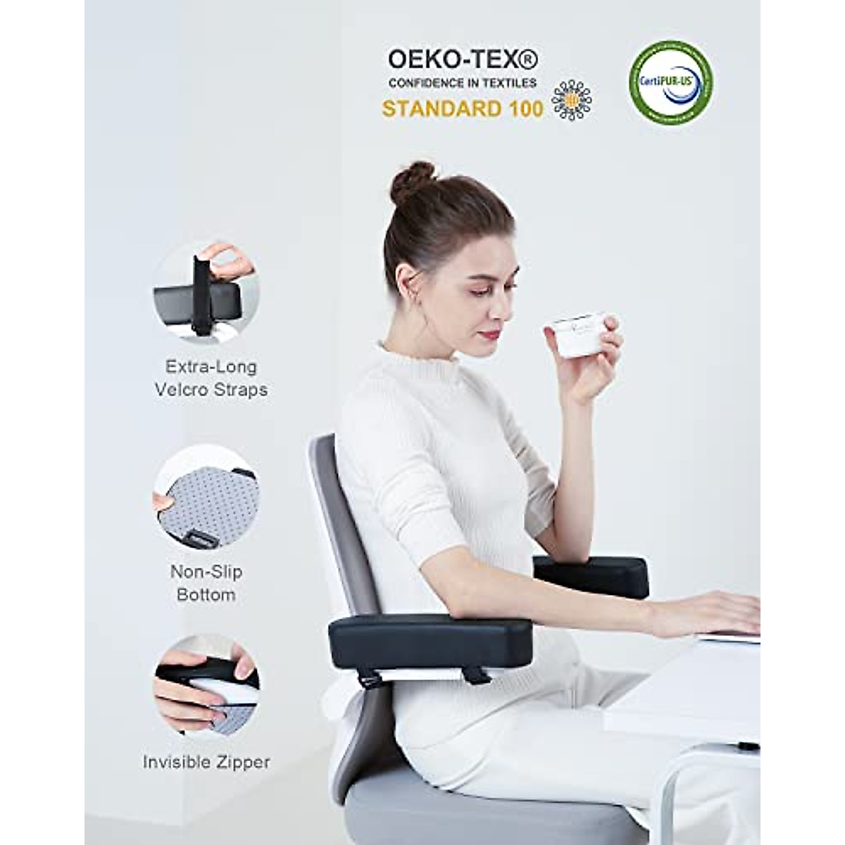Foamula Office Chair Armrest Pads, Gaming Chair Arm Pads, Extra Thick Cushions Elbow Pillow, Memory Foam Desk Chair Arm Pads for Pressure Relief, 2-Piece Set of Chair (Black)