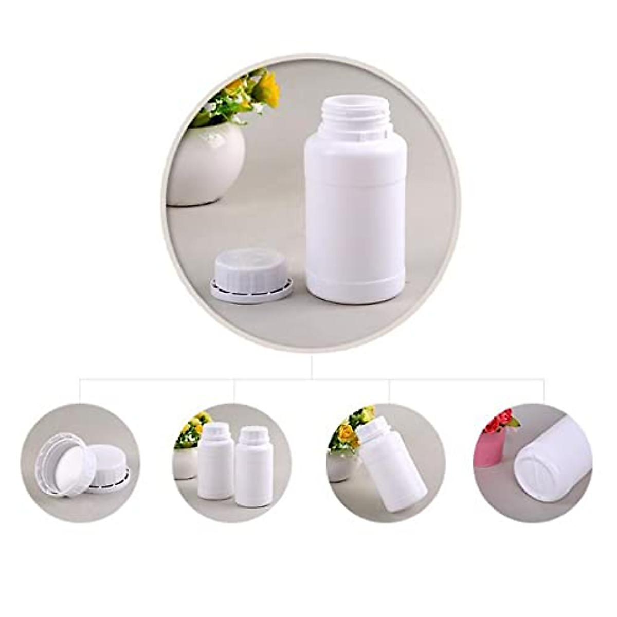 Othmro 5Pcs 300ml Plastic Bottles, Lab Cylindrical Chemical Reagent Bottle, Wide Mouth Laboratory Reagent Bottle, Sample Sealing Liquid Storage Container for Food Store White
