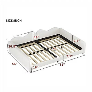 Beuiosda Full Size Upholstered Daybed, Bed Frame Full with Cloud-Shaped Backrest, Sherpa Fabric Sofa Bed with for Kids Teens Boys Girls (White, Full)