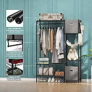 elifine Heavy Duty Clothes Rack, Metal Clothing Rack with Shelves and 2 Fabric Drawers, 6 Tiers Clothing Racks for Hanging Clothes Garment Rack Free Standing Clothes Racks (Black)