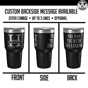 Personalized 30oz (17 Colors) Powder Coated Insulated Stainless Steel Tumbler with Lid, Custom Etched, Customized Engraved Gift Idea for Women Men Her Him, Halpert Monogram Initial Name (Black)