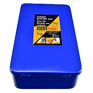 MaxTool 29 Pieces Drill Set 29PCs/29-Piece Twist Drill Bit Set 8% Cobalt HSS M42 Fully Ground 1/16“ to 1/2”x64th Fractional; JBS42G10R029P