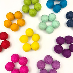 Rainbow Party - 100% Handmade Wool Felt Pom Poms - (50) Pure New Zealand Wool Felt Balls - DIY Pompoms - 0.8-1.0" Size - Drawstring Muslin Bag