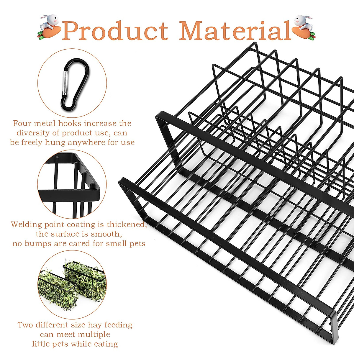 2PCS Rabbit Hay Feeder Guinea Pig Hay Feeder with Heavy Duty Metal Frame hay Rack Pet Grass Feeder Small Animal Basket with Hook Metal Feeding Rack for Rabbits Guinea Pigs Chinchillas Timothy