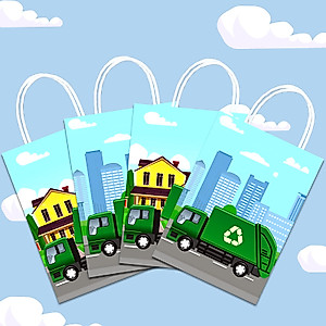 16 Pieces Garbage Truck Goodie Bags,Trash Truck Gift Snacks Treat Candy Party Favors Bags for Waste Management Recycling Theme Party Decorations