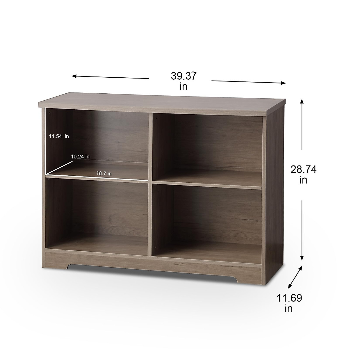 Modern 2 Tier Open Bookcase,Adjustable Shelves 4 Cube Bookshelf with Base, Bookshelves 39.37x 11.69x 28.74 inch Wide,Wood Short Bookshelves Standing Display for Living Room,Bedroom,Grey.