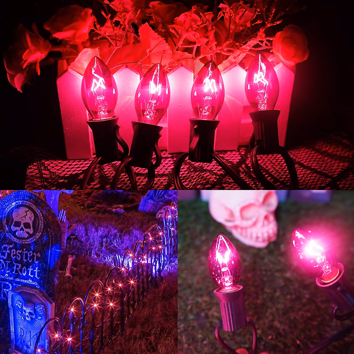 25 Pack Purple Christmas Replacement Bulbs C7 Glass Replacement Bulbs for Outdoor String Light, Patio Lights, C7/E12 Candelabra Base 5 Watt Great for Night Lights and Christmas Bulbs