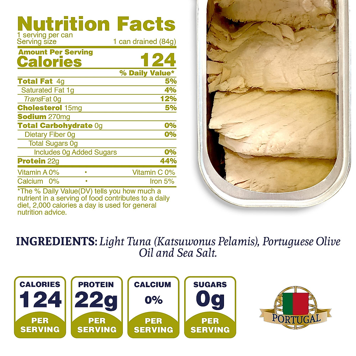 Santo Amaro - Artisanal Wild Tuna Fillets in Virgin Olive Oil, Hand-Packed Canned Tuna from Portugal, Atlantic Natural Tuna, Pole & Line Skipjack Tuna Canned, Low Mercury, 22g Protein Keto, Pack of 12