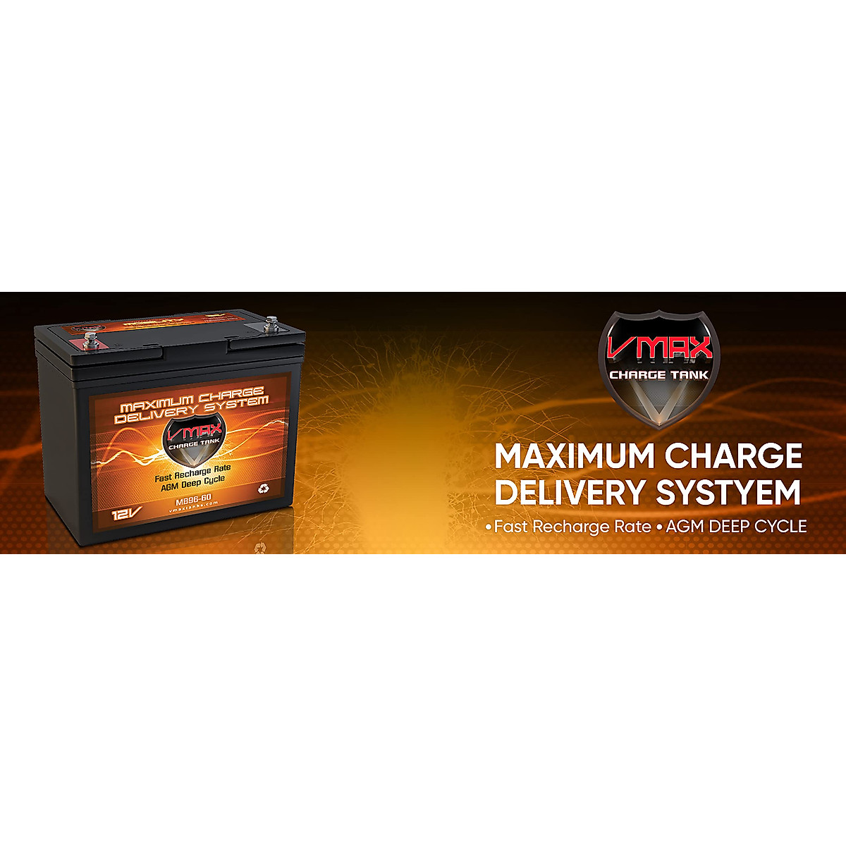 VMAX MR96-60 12V 60Ah AGM Deep Cycle Marine Battery for 12 Volt 40 Pound 40lb Thrust Trolling Motors