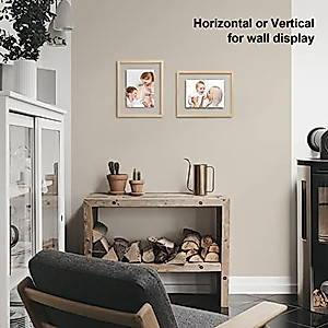 Egofine 8x10 Floating Frames Set of 2, Double Glass Picture Frame, Made of Solid Wood Display Any Size Photo up to 8x10, Wall Mount or Tabletop Standing, Natural Wood