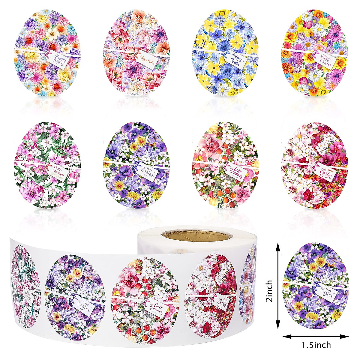 Whaline 500Pcs Easter Stickers Easter Floral Egg Shape Label Stickers Colorful Flower Pattern Decals Self-Adhesive Envelope Sealing Stickers for Spring Easter Holiday Scrapbooking Cards Gift Supplies