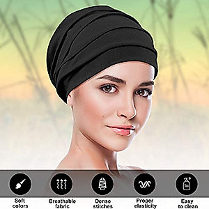 Syhood 5 Pieces Soft Sleep Cap Skull Cap Slouchy Beanie Bonnet Hat Women for Sleeping Hair Loss