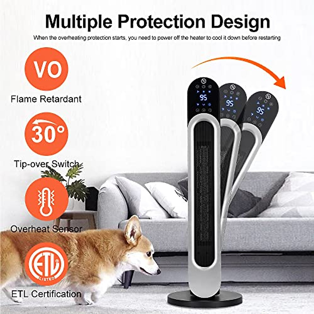 Uthfy 29 Inches Space Heater for Indoor Use Large Room, Electric Heater for Office, Room, Bedroom, Tower Space Heater Tall Ceramic Heater with Thermostat, Remote, Oscillation, UL Certified,12H Timer