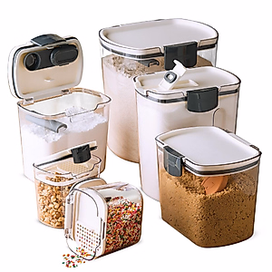 Progressive Prepworks ProKeeper 6 Piece Kitchen Clear Plastic Airtight Food Flour And Sugar Storage Organization Container Baking Canister Set, White