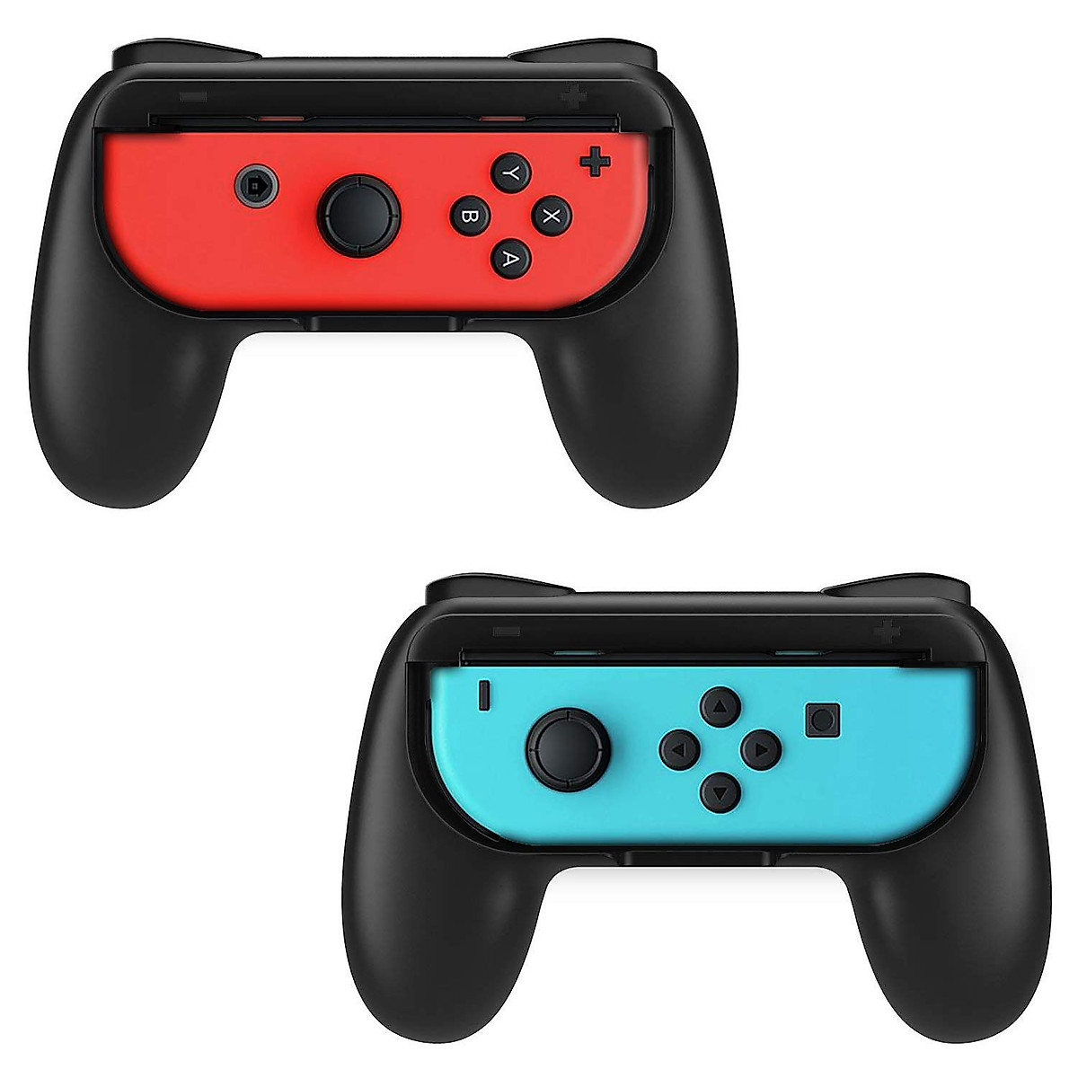 Beastron Comfort Grips Compatible with Nintendo Switch Joy Cons, Sweat-Resistant Handles, 4 Pack, Black, Red & Blue (MATTE FINISH)