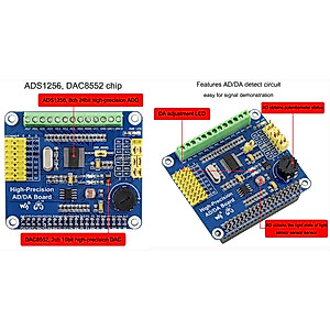 High-Precision AD/DA Expansion Board for Raspberry Pi 4B/3B+/3B/2B/Zero/W/Zero WH and Jetson Nano,Add High-Precision AD/DA Functions to Pi. Onboard ADS1256 8-CH 24bit ADC and DAC8532 2-CH 16bit DAC