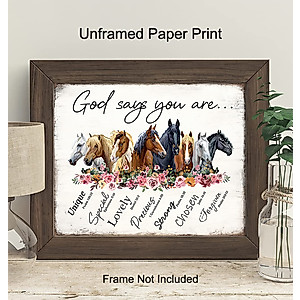 Christianity Religion Horse Wall Art 11x14 - Inspiration spiritual Scripture Boho-chic Farmhouse Poster - God Says You Are Girl Bedroom Decor - Shabby chic decoration - Country Western Gift for Woman