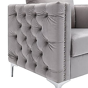 Harper & Bright Designs Modern Velvet Armchair, Tufted Button Accent Chair Club Chair with Steel Legs for Living Room Bedroom, Grey