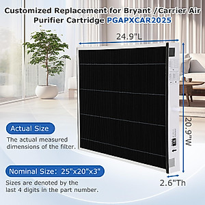 PGAPXCAR2025-A02 MERV-16 Air Filter for Bryant/Carrier Air Purifier Cartridge, Upgraded Filter Perfectly Fits for Bryant/Carrier PGAPAXX2025, PGAPXCAR2025, AGAPXCAR2025 Filter (20x25x3in)-2 Pack