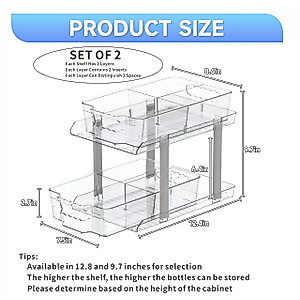 Yieach 2 Sets 9.7" Tall Under Sink Organizers And Storage,Multi-Purpose 2 Tier Under Bathroom Sink Organizer and Under Cabinet Storage,Clear Pull Out Medicine Cabinet Organizer With 8 Movable Dividers