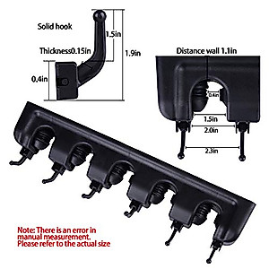 Mop Broom Holder Wall Mounted, Cleaning Tools Rack Hanger with 5 Slots 6 Hooks, Garage Organizer for Closet Kitchen Garden Garage Basement (Black)