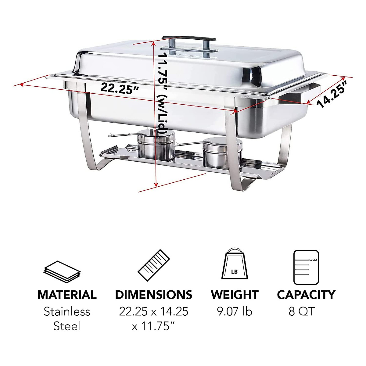 ALPHA LIVING 70014-BLK Chafing Dish Set, 8 QT, 4 Pack - Black Handle