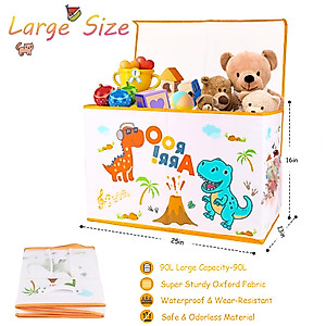 Large Toy Box Chest, Collapsible Sturdy Toy Storage Organizer for Kids, Boys, Girls, 25"x13"x16" Toy Chest Storage Bins with Lids Toy Bins Baskets Boxes for Living Room, Playroom, Nursery, White