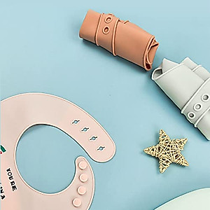 Eimmabey Silicone Bibs for Babies and Toddlers 2 Sets Feeding Bibs for Boy and Girl, Adjustable Soft Waterproof Bibs with Food Catcher Dinosaur