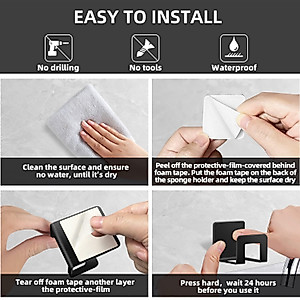 2Pcs EIXENCOSI Sponge Holders for Kitchen Sink,Premium SUS304 Stainless Steel Waterproof Sponge Holder Sink Caddy - Quick Drying Strong Adhesive Sponge Holder - (Black)