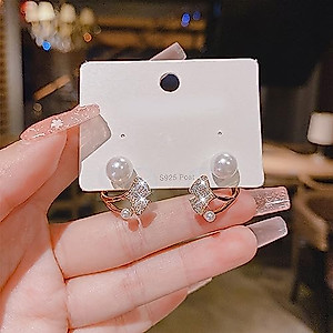 Aonklot Pearl Earring, Metal Pearl Stud, Crystal Drop for Women, Wedding Party Prom Jewelry Gifts