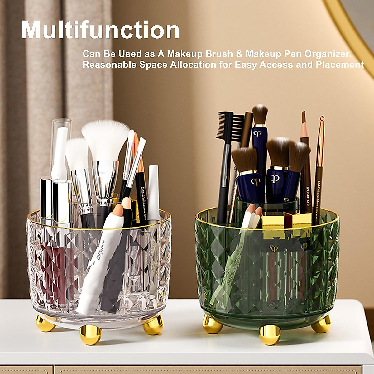 Laloblue Pencil Holder For Desk, Pen Holder, 6 Slots 360° Degree Rotating Desk Organizers and Accessories, Cute Pencil Cup for Desk, Office, School, Home, Green