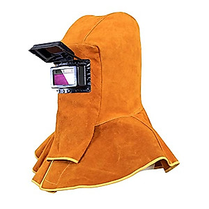 CDIYTOOL Full Protective Cowhide Leather Welder Hood Welding Helmet With Neck Shoulder Protective Gear, Welding Caps Welding Helmet with Auto Darkening Filter Lens Mask Work Cap