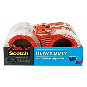 Scotch Heavy Duty Packaging Tape, 1.88" x 54.6 yd, Designed for Packing, Shipping and Mailing, Strong Seal on All Box Types, 3" Core, Clear, 4 Rolls (3850-4RD)