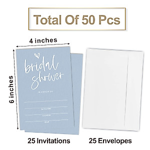 luixd Minimalism Blue Bridal Shower Invitations, 25 Invites With Envelopes, Fill In Style Invites For New Couples, Mr & Mrs Celebration, Party Favor & Supplies - A24