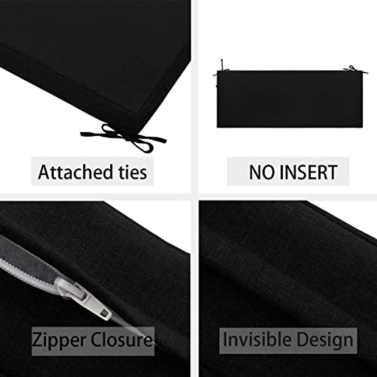Water-Resistant Outdoor Bench/Settee Cushion Slip Cover,Patio Furniture Cushion Covers,Garden Long Chair Cover ONLY-48x18x3 INCH (Black)