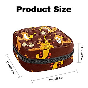 Portable Menstrual Pad Bags, Large Capacity Sanitary Napkin Storage Bag, First Period Kit for Girls Women, Zipper Nursing Pad Holder Funny Foxes Play The Violin Cello Bird Cock