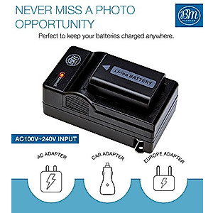 BM Premium 2 NP-FW50 Batteries and Charger for Sony ZV-E10, A6100, A6400, DSC-RX10 IV, DSC-RX10 III, DSCRX10 II, DSC-RX10, Alpha 7, Alpha 7R, a7, a7R, A7s, A7s II, a3000, a5000, a6000, a6300, a6500