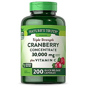Cranberry Concentrate Plus Vitamin C | 30,000mg | 200 Quick Release Capsules | Non-GMO & Gluten Free Supplement | by Nature's Truth